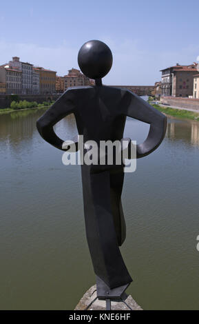 modern art sculpture (uomo comune) by Clet at Ponte alle Grazie bridge ...
