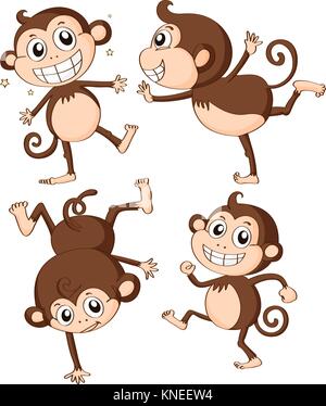 Illustration of the four playful monkeys on a white background Stock ...