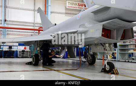 Staff assemble a Eurofighter Typhoon aircraft at BAE Warton in ...