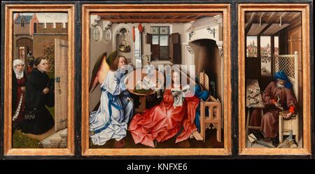 ANNUNCIATION TRIPTYCH, by Workshop of Robert Campin, 1427-32, Northern Renaissance oil painting ...