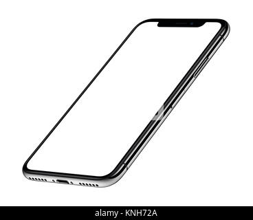 Smartphone mockup similar to iPhone X CCW rotated lies on surface ...