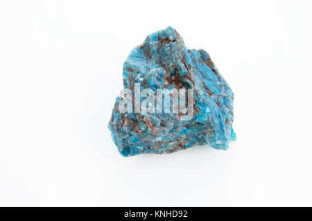 extreme close up of blue Apatite mineral isolated over white background ...