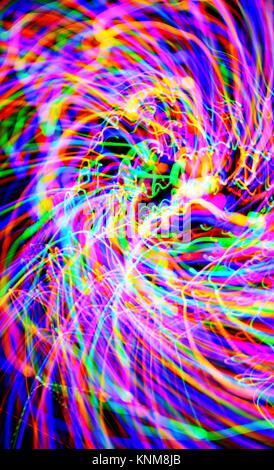 Multi color light painting photography, swirl and curve of blue, green ...