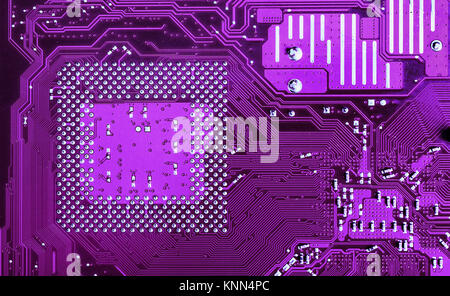 Violet circuit board background of computer motherboard.Computer chip ...