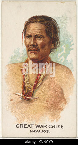 A portrait depicting a North American Indian in traditional attire ...