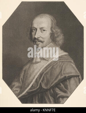 An illustrated portrait of Cardinal Mazarin, showing facial features ...