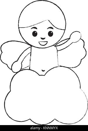 Cupid on cloud with arch in black and white Stock Vector Image & Art ...