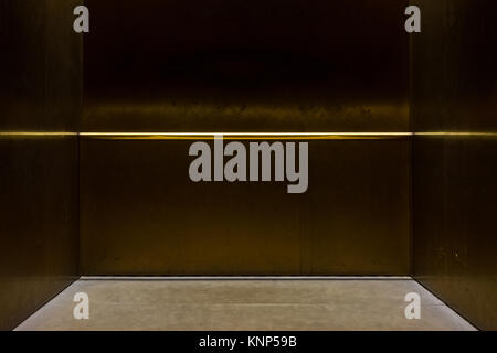 Empty Fancy Elevator Carriage Metal Pole Inside Metal Box Interior ...