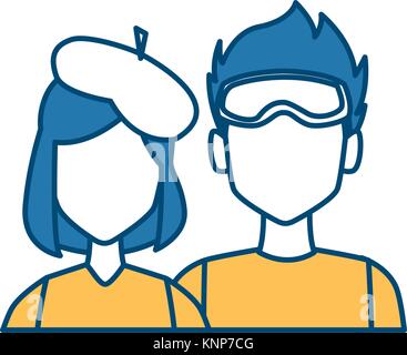 Female Avatar With Blue Beret And Yellow Outfit In Flat Vector ...