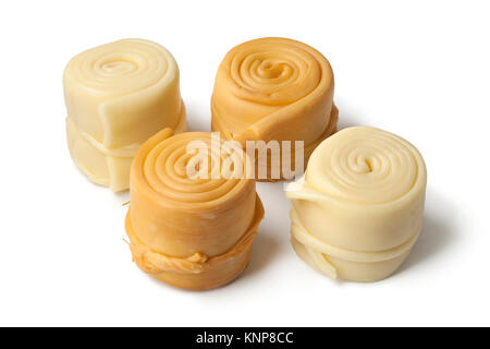 Parenica, a traditional Slovak smoked cheese, on a white background ...