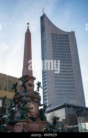 Leipzig Panorama Tower Highrise Skyscraper Blue Skies Outdoors Germany ...