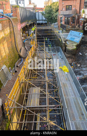 Temporary walkway built above the drained Rochdale Canal, for a public ...