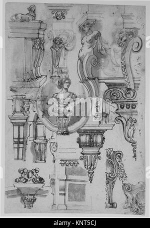 Architectural drawings showing brackets, caryatids, and other ...