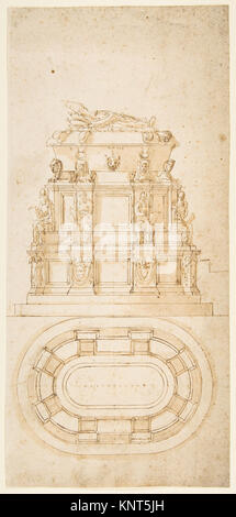 This MET drawing shows a freestanding tomb in elevation and plan views ...