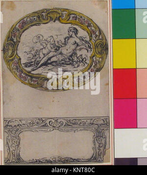 This illustration shows a design for an oval gold box, focusing on its ...