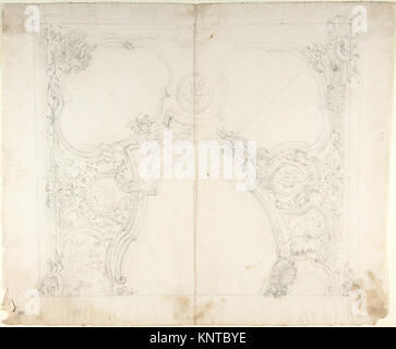Architectural design showing half elevation and half ground plan of a ...