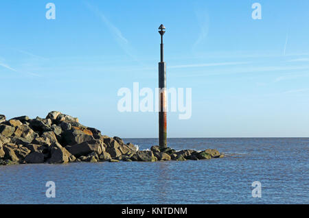 A view of an artificial reef and marker post at Sea Palling, Norfolk ...