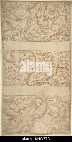 Illustration showing a frieze design with grotesque figures on the ...