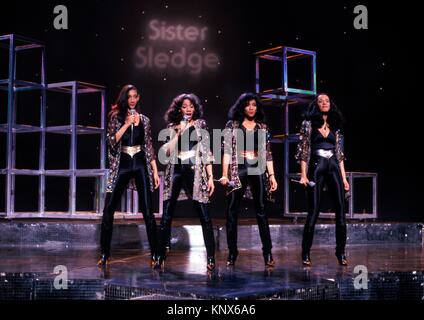 Sister Sledge performing on the 'Midnight Special' variety television show in March of 1981 ...