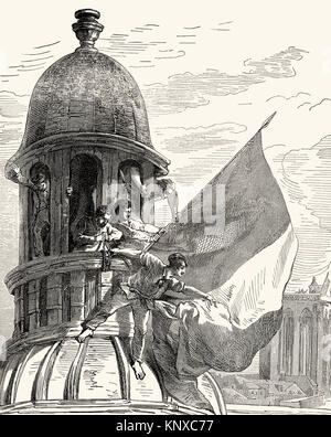 The French Revolution of 1830, July Revolution, raising the flag, Hôtel ...