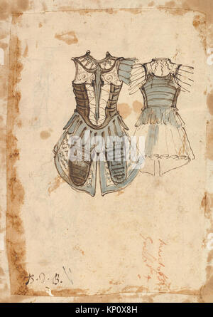 Illustration of a soldier's costume showing the front and back views of ...