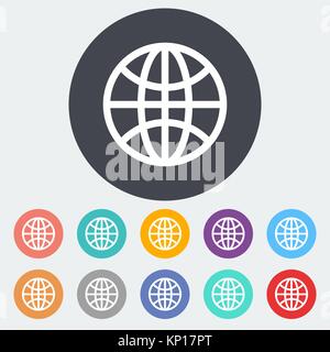 Globe, earth, world symbol, flat design vector blue icon with long ...