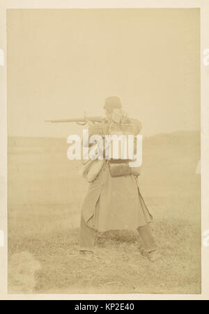 Depiction of a standing soldier aiming a rifle, illustrating military ...