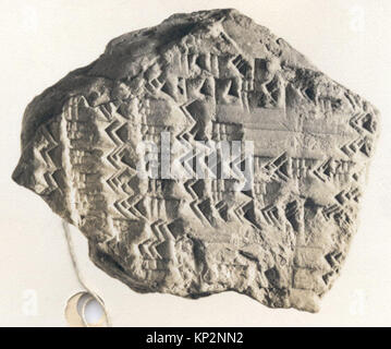 A cuneiform tablet fragment showing a table of reciprocals ...