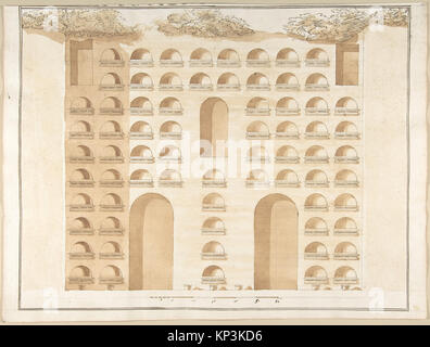Architectural elevation of a columbarium showing niches, structural ...