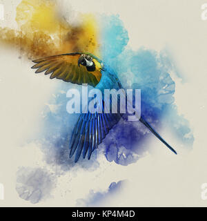 Digitally enhanced image of a blue parrot in flight Stock Photo ...