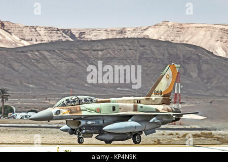 An F-16I Sufa of the Israeli Air Force taxis back to a hardened shelter ...
