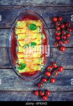 Vegetarian cannoli pasta stuffed with spinach and cheese,selective ...