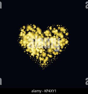 Gold heart and shiny golden sparkles on white background. Abstract ...
