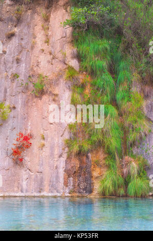 Autumnal landscape. Mijares river. Thermal swimming area known as The ...
