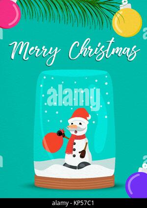 Vector Snowman in Snow Globe hand drawn in watercolor. Winter blue ...