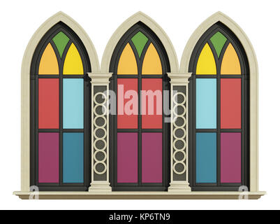 Mullioned window with stone frame and pilaster isolated on white - 3D ...