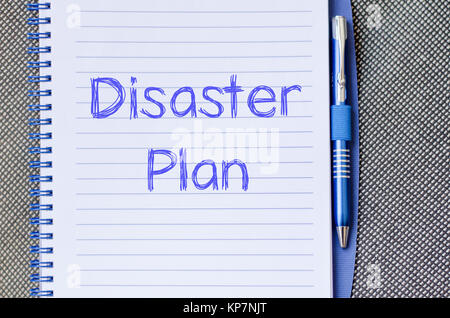 Disaster plan write on notebook Stock Photo - Alamy