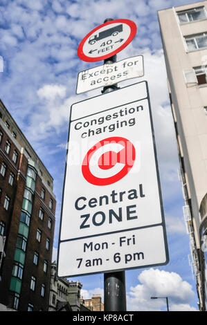 London Congestion Charge warning sign and cameras, Albert Embankment ...