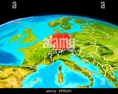 Satellite view of Germany highlighted in red on planet Earth. 3D ...
