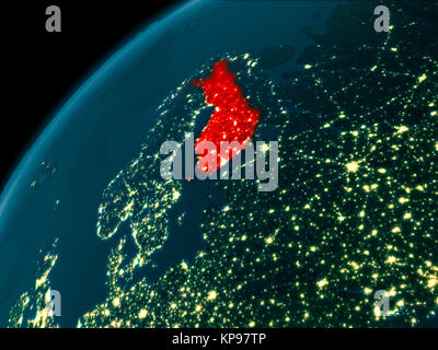 Map of Finland as seen from space on planet Earth. 3D illustration ...