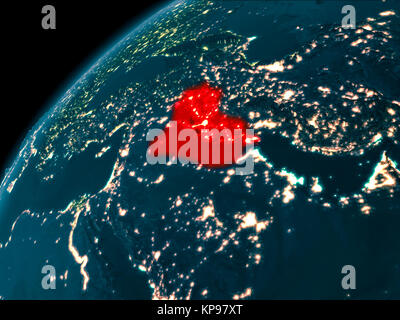 Iraq from space at night on Earth with visible country borders. 3D ...