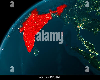 Night map of India as seen from space on planet Earth. 3D illustration ...