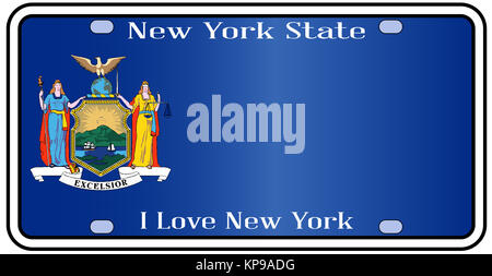 New York state license plate in the colors of the state flag with the ...