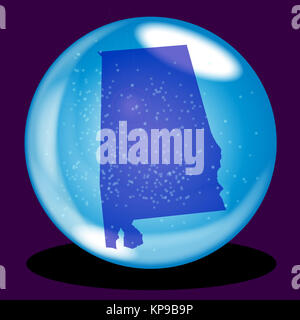 A crystal ball with the state of Alabama map and snow over a purple ...