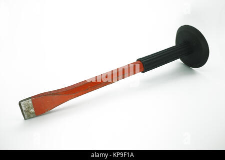 Red chisel with black grip isolated on white background Stock Photo - Alamy