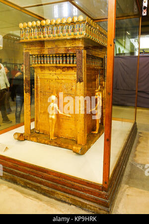 Tutankhamun's Canopic shrine on wooden sledge with the 4 goddesses Isis ...