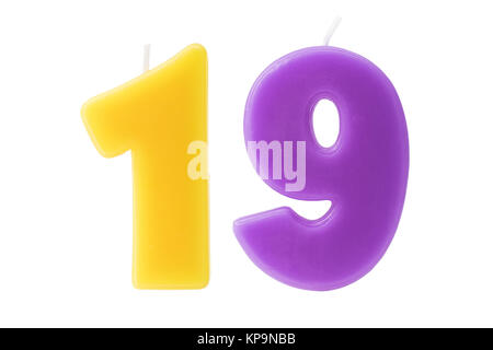 Birthday candles number nineteen isolated on white background Stock ...