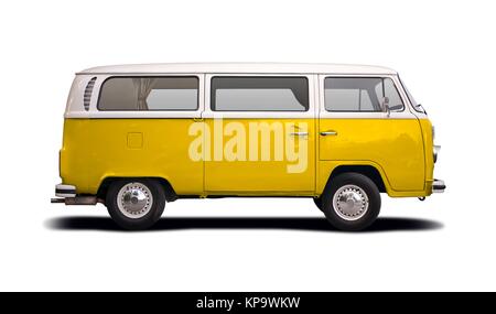 Retro mini van side view isolated on white Stock Photo - Alamy