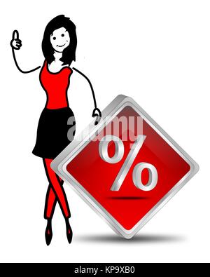 female stick figure with Discount button - illustration Stock Photo - Alamy