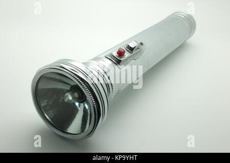 Old metal flashlight, silver torch Stock Photo - Alamy